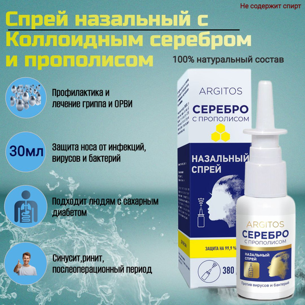 ARGITOS / Спрей для горла и носа Коллоидное серебро с прополисом, 30 мл ...