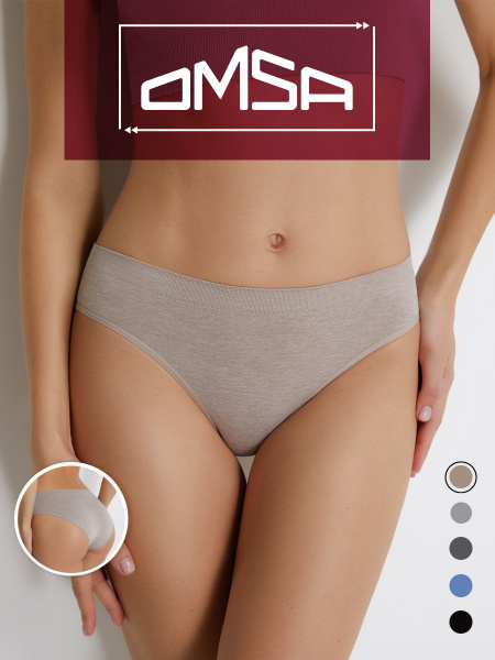 Трусы Женский Omsa слипы Микрофибра бежевый, размер 48 Средняя Китай Повседневный Однотонный ...
