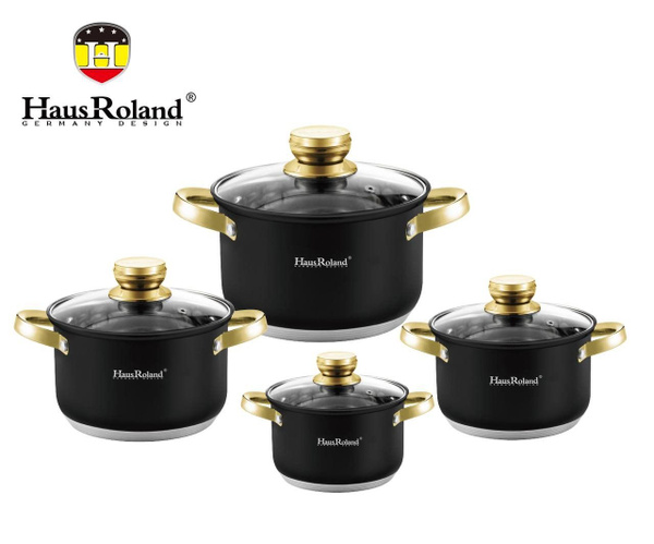 Набор кастрюль Haus Roland из нержавеющей стали,8 предметов,HR131-7 ...