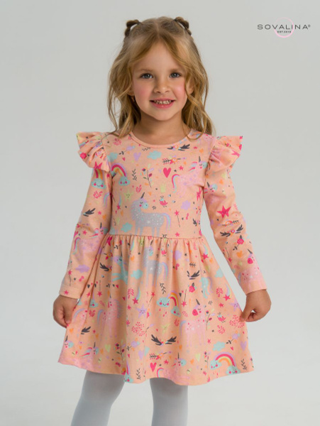 Платье Девочки SOVAlina бежевый, персиковый прямое Повседневный Длинный ...