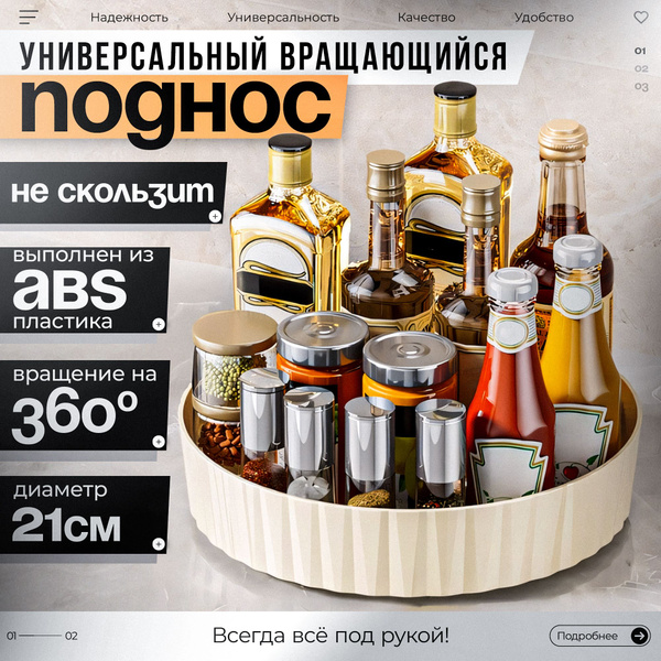 Вращающийся поднос, набор для специй вращающийся, поднос круглый ...