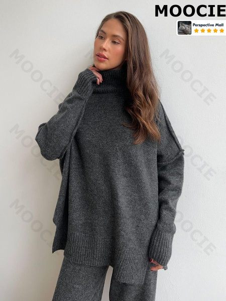 Костюм классический Женский MOOCIE двойка серый, размер 42 Искусственная шерсть Однотонный, рост ...