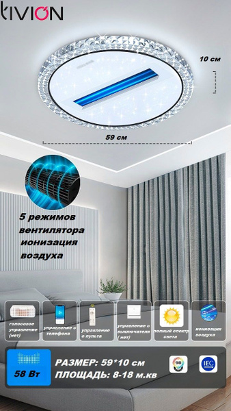 Люстра с вентилятором и ионизатором воздуха TIVION-Оzisа LV5958 круглая ...