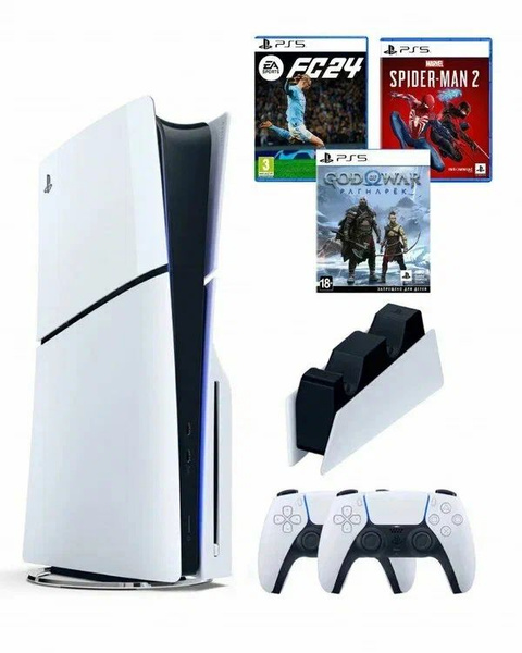 PS5 (ПС5) Sony Playstation 5 slim+2-ой геймпад( белый)+зарядное+ 3 игры ...
