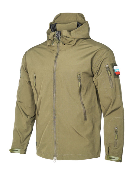 Куртка Мужской ZASLON Молния, Воротник оливковый капюшон Softshell, Флис, размер 54 Средний ...