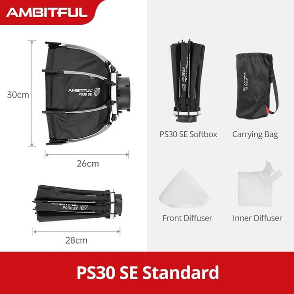 AMBITFUL PS30 SE mini Быстроразъемный восьмиугольный софтбокс с ...