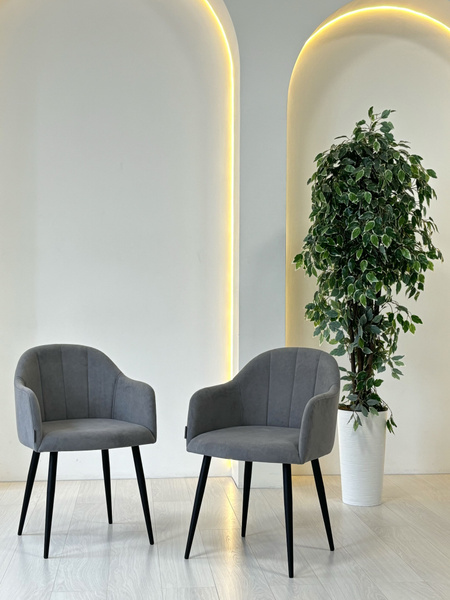 Стулья для кухни и гостиной Токио мягкие со спинкой серый велюр, 2 шт ...