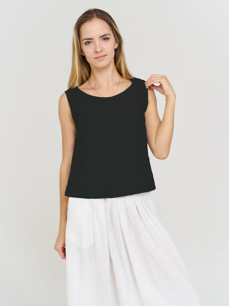 Топ Женский TRANGO черный, размер 50 Лен Без рукавов Повседневный Россия свободный Без застежки ...