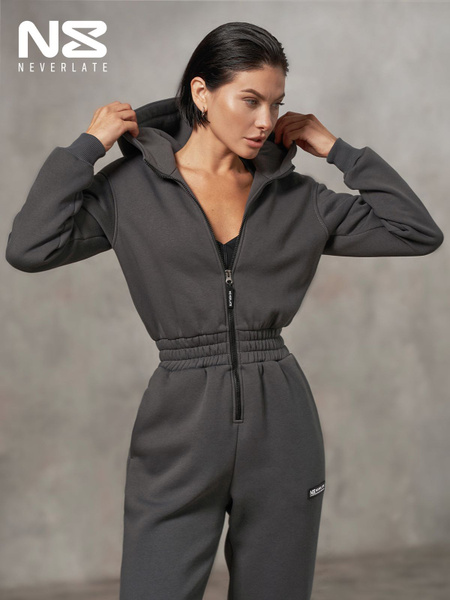 Комбинезон Женский NEVERLATE, размер 44, рост 164-170 серый, серый графит Демисезон Капюшон ...