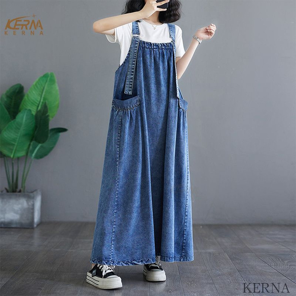 Сарафан Женский KERNA васильковый джинсовое Офисный/школьный Без рукавов Хлопок Погоны, размер ...