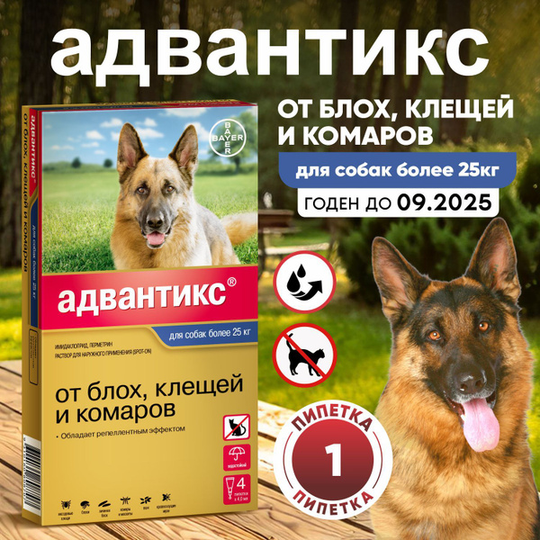 Капли для собак Адвантикс 1 пипетка без упаковки. для собак весом более ...