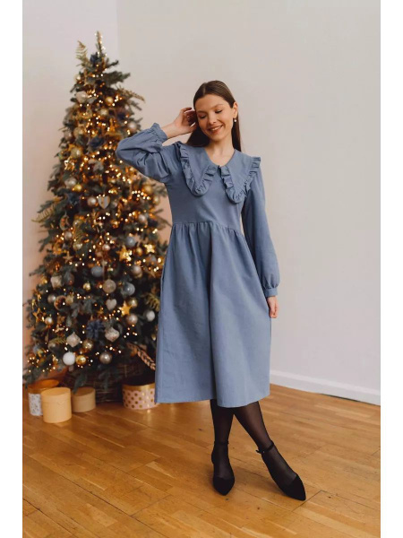 Платье Женский Cher-Neva голубой Вечерний/праздничный/выпускной Длинный Хлопок, размер 52 Без ...