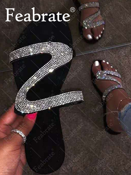 Шлепанцы Женский Feabrate, размер 43 Искусственная кожа Круглый нос Без застёжки Стразы Лето ...