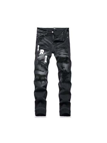 Джинсы Мужской черный Деним размер 46 свободный Пряжка Средняя Вышивка