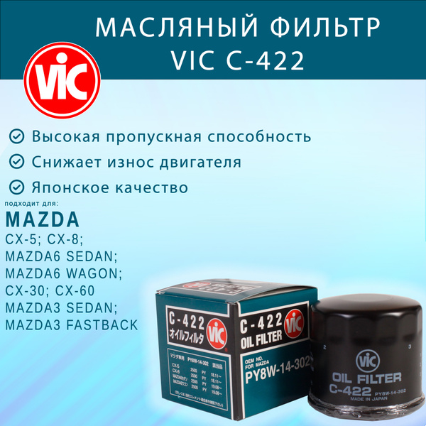 Фильтр масляный VIC C-422 (C422) для Mazda CX-5, CX-8, Mazda6, CX-30, Mazda3, CX-60 купить на ...
