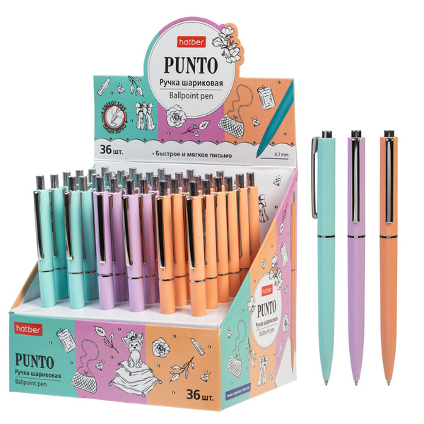 Ручка Hatber шариковая автоматическая Punto синяя 0,7 мм, 36 штук в картонной Дисплей-витрине ...