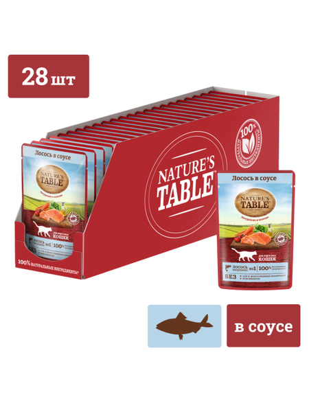 Влажный корм для кошек Nature's Table Лосось в соусе, 28 шт х 85г купить на OZON по низкой цене ...