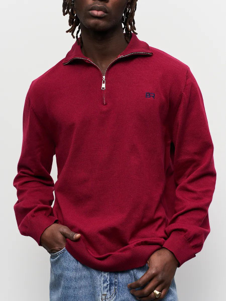 Джемпер Мужской Bronks бордовый Полиэстер, Хлопок, размер 58, 60 Молния Молния прямой Длинный ...