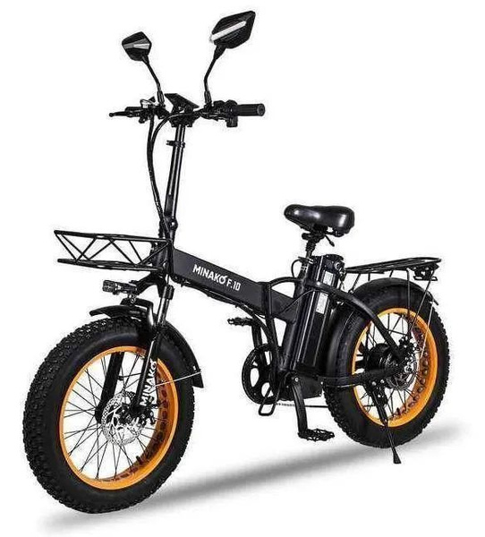 Электровелосипед Minako F10, черно-оранжевый купить на OZON по низкой цене (1849904673)