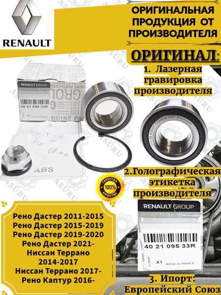 Подшипник задней ступицы RENAULT (ОРИГИНАЛ) для Duster 4X4 полный ...