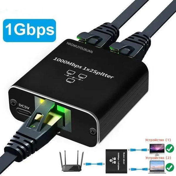 Разветвитель Fast Ethernet RJ45, переходник на 1/2 кабеля, 1000 Мбит/с ...