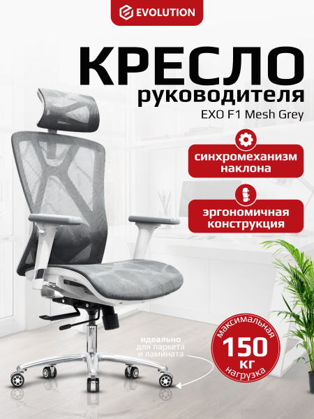 Кресло компьютерное эргономичное EVOLUTION EXO F1 Mesh Grey, сетчатое купить на OZON по низкой ...