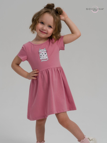 Платье Девочки SOVAlina розовый прямое Повседневный Короткий Хлопок ...