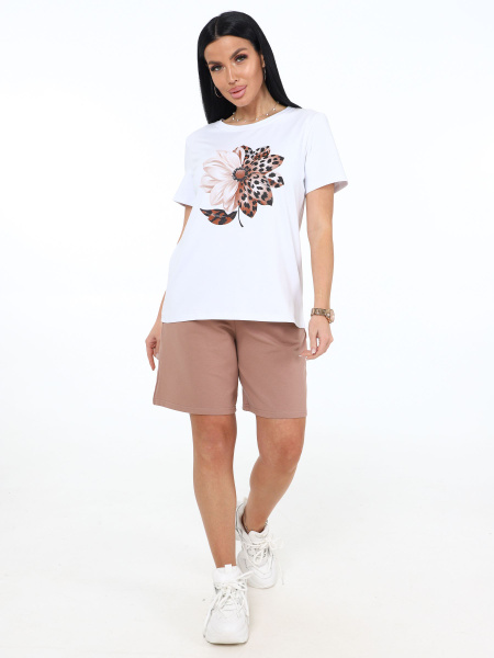 Комплект одежды Женский MIROLINE Повседневный двойка бежевый, размер 58 Ткань, Кулирная гладь ...