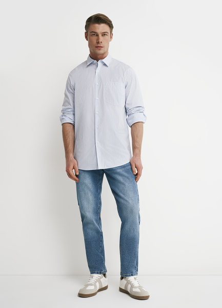 Джинсы Мужской O'STIN голубой прямые Деним, размер 46 полуприлегающий Молния Средняя Карманы ...