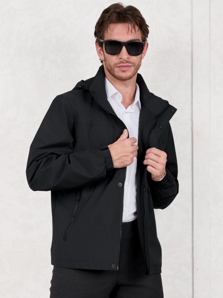 Ветровка Мужской KINGSO MENS Карманы черный капюшон Полиэстер, размер 48 Длинный Демисезон ...