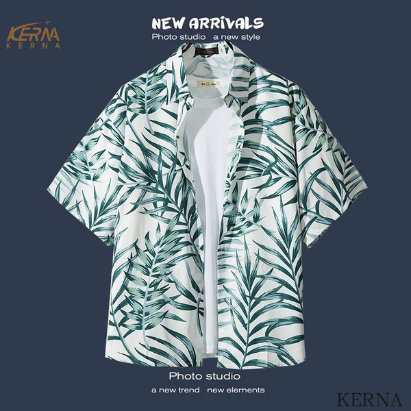 Рубашка Мужской KERNA белый Короткий Полиэстер Цветочный, размер 54, 56 облегающий Пуговицы ...