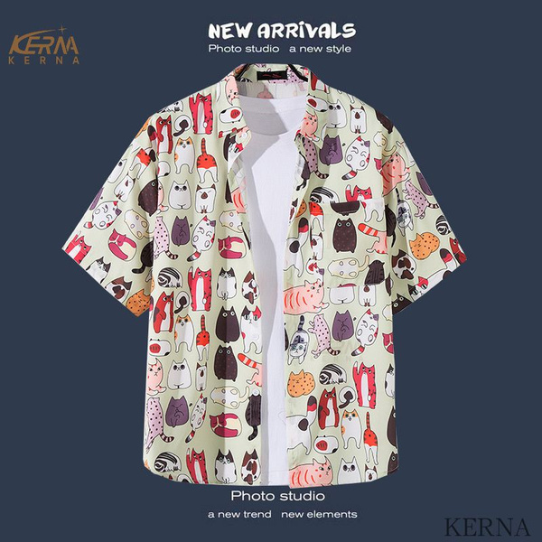 Рубашка Мужской KERNA изумрудно-зеленый Короткий Полиэфирное волокно Цветочный, размер 56, 58 ...