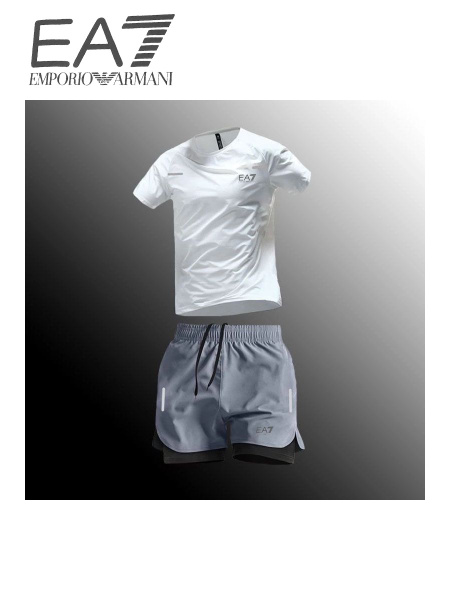 Костюм спортивный Мужской EA7 Спортивный с шортами бело-серый, размер 46, 48 Amicor TM Другое ...