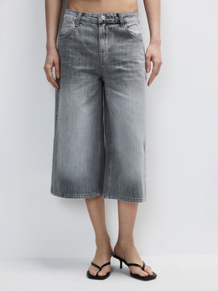 Бермуды Женский Befree Повседневный серый, размер 48 Джинс, рост 170 Молния полуприталенный ...