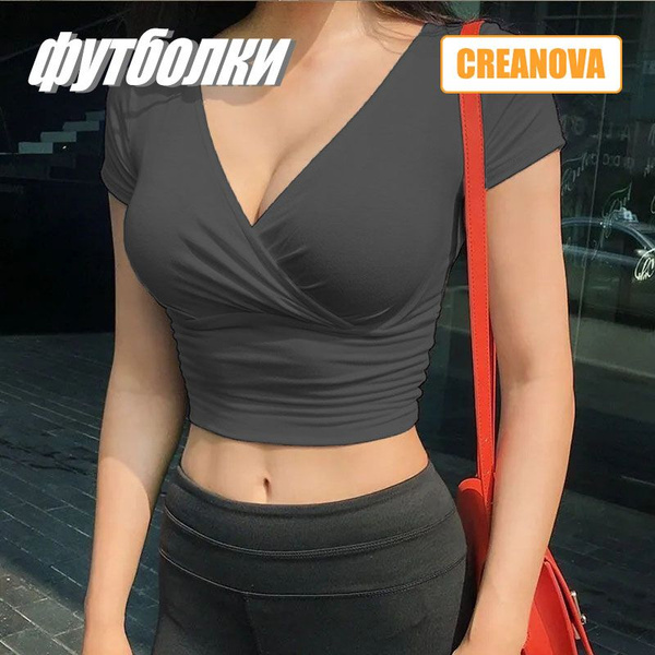 Футболка Женский CREANOVA серый Короткий, размер 42 Политекс Повседневный Китай купить c ...