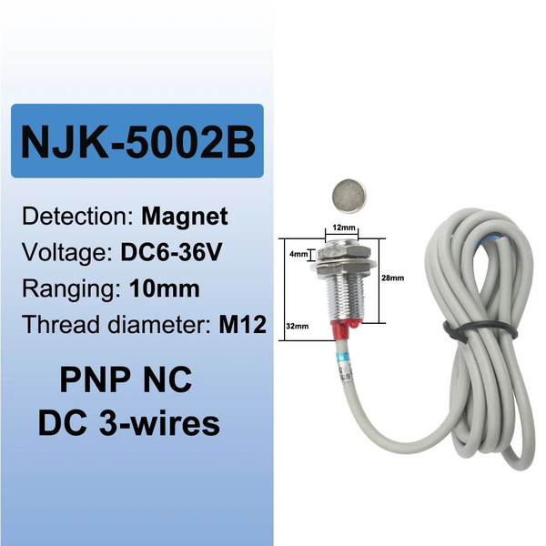 Индуктивный магнитный датчик , NJK-5002B , PNP NC, 10мм, М12, 200mA купить на OZON по низкой ...