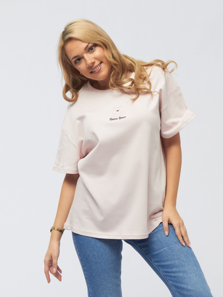 Блузка Женский TARUTI розовый жемчуг Хлопок Короткий Животные, Надписи ...