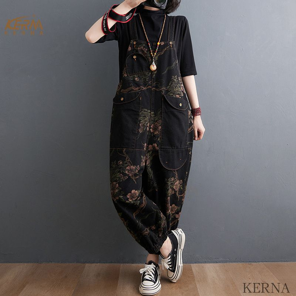 Комбинезон Женский KERNA, размер 52, 54 черный На любой сезон джинсовый Вечерний/праздничный ...