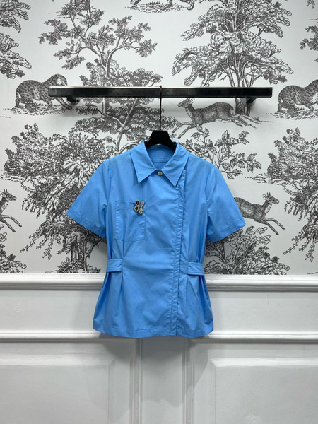 Рубашка Женский Miu Miu синий Короткий Хлопок Металлические вставки Логотип размер 46