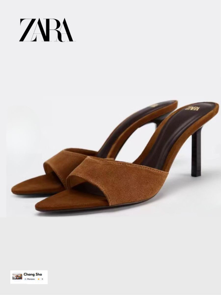 Босоножки Женский Zara Шпилька Микрофибра, размер 34 Открытый нос, Ремешок вокруг щиколотки На ...