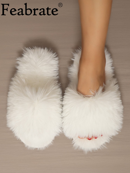 Тапочки Женский Feabrate, размер 36, 37 белый Кружево Закрытый нос, Легкая модель Зима купить c ...