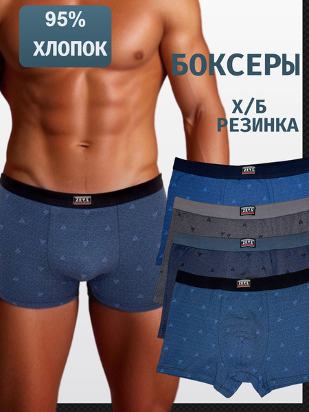 Трусы Мужской ZEVS боксеры Хлопок голубой меланж, серый лист, размер 54 Средняя Китай Домашний ...
