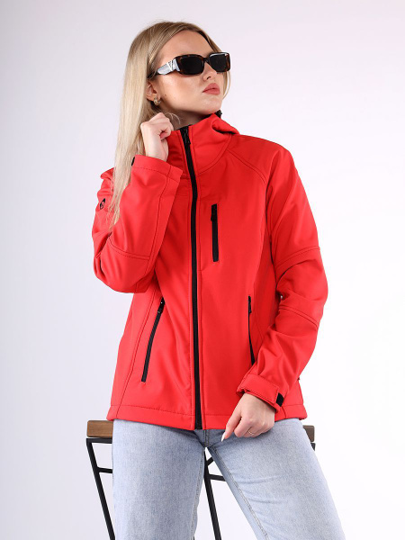 Куртка Женский СПОРТИВНАЯ ИДЕЯ красный Softshell, размер 52 Демисезон прямой Россия купить c ...