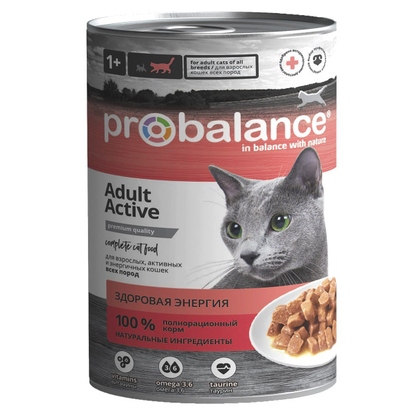 Консервированный корм для активных кошек ProBalance Adult Active, 415г - купить с доставкой по ...