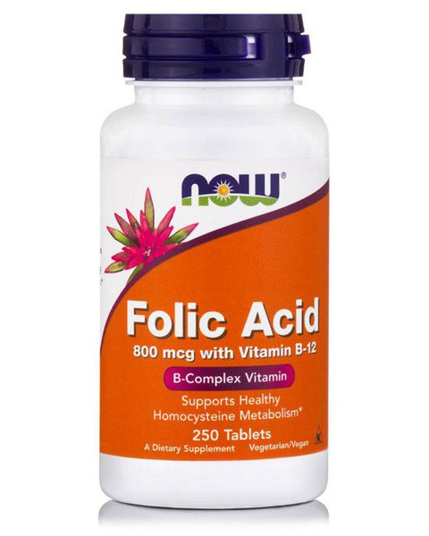 Folic Acid (B-9) 800 mcg + B-12 25 mcg Vegetarian NOW (250 таб ...