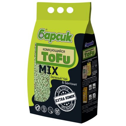 Наполнитель БАРСИК "TOFU MIX Зеленый Чай & Бентонит" комкующийся 4,54 л ...