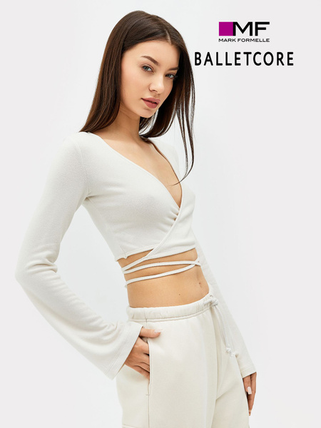 Джемпер Женский Mark Formelle бежевый Кулирная гладь, размер 48 Без застежки, Завязки Декольте ...