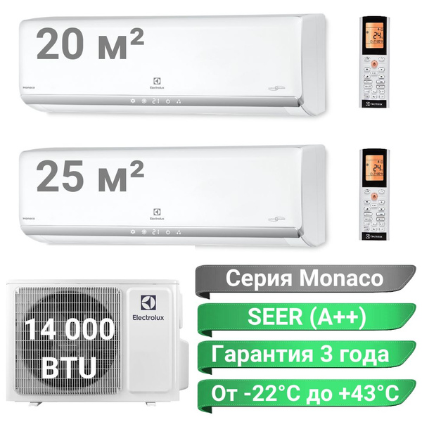 Инверторная мульти сплит-система Electrolux Monaco на 2 комнаты (20м2 ...
