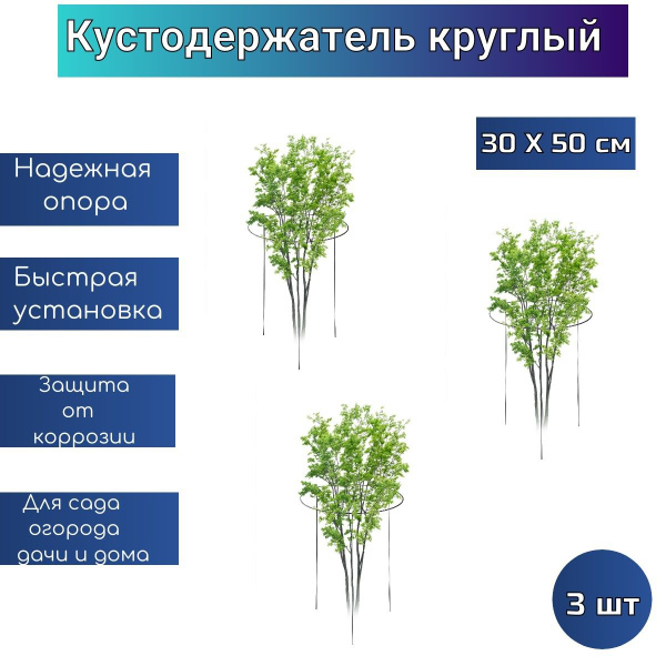 Кустодержатель круглый, опора для садовых растений, диаметр 30 см, 3 шт ...