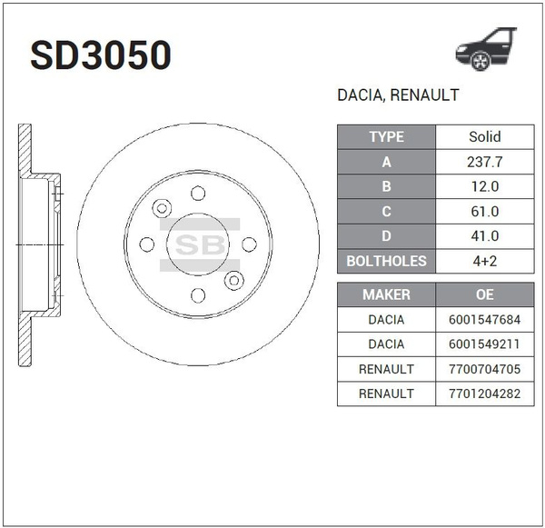 Диск тормозной передний для Рено Логан 1 2004-2009, Renault Logan 1 ...